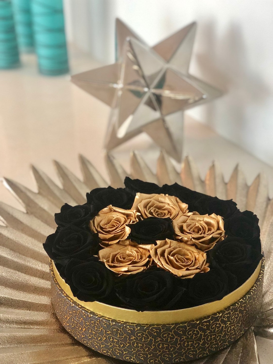 Designer Hat Box With Luxury Gold Black Roses - Etsy