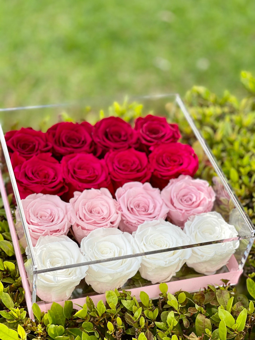 Large Acrylic Flower Box With Preserved Roses| Coffee Table Decor ...