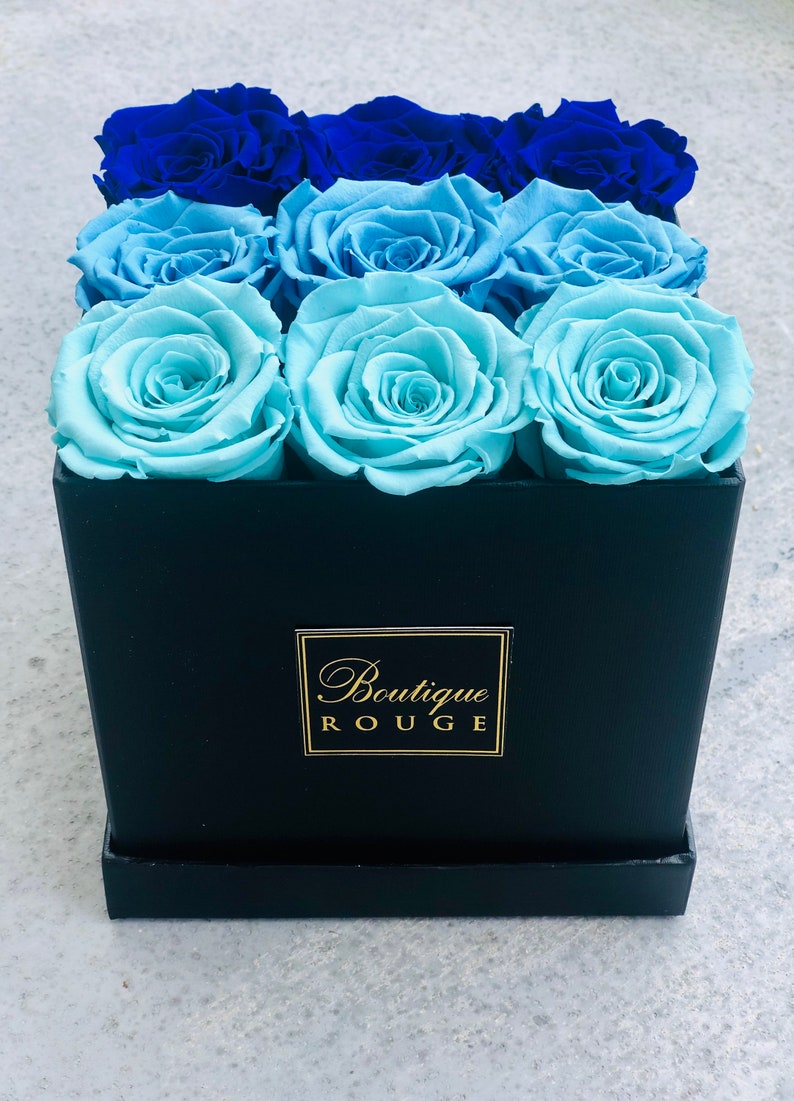 Blue Ombré Preserved Roses Blue Eternity Roses in a Box | Etsy