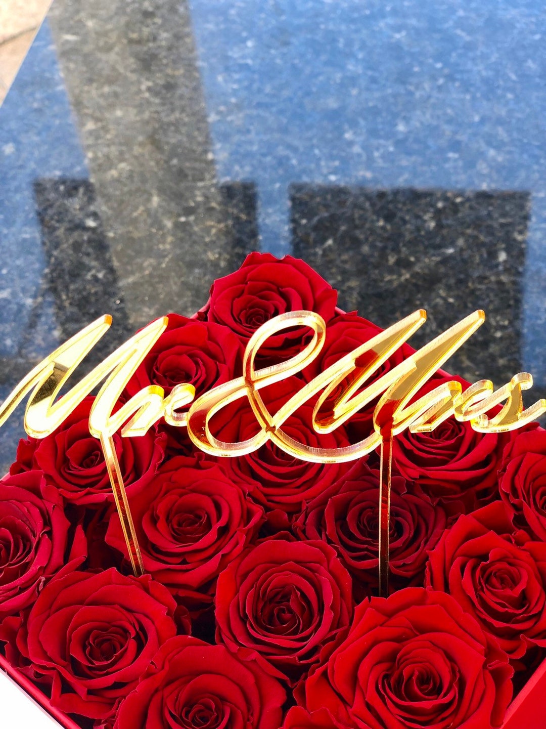 Red Square Box With Red Roses | Roses With Laser Cut Letters | Eternal ...