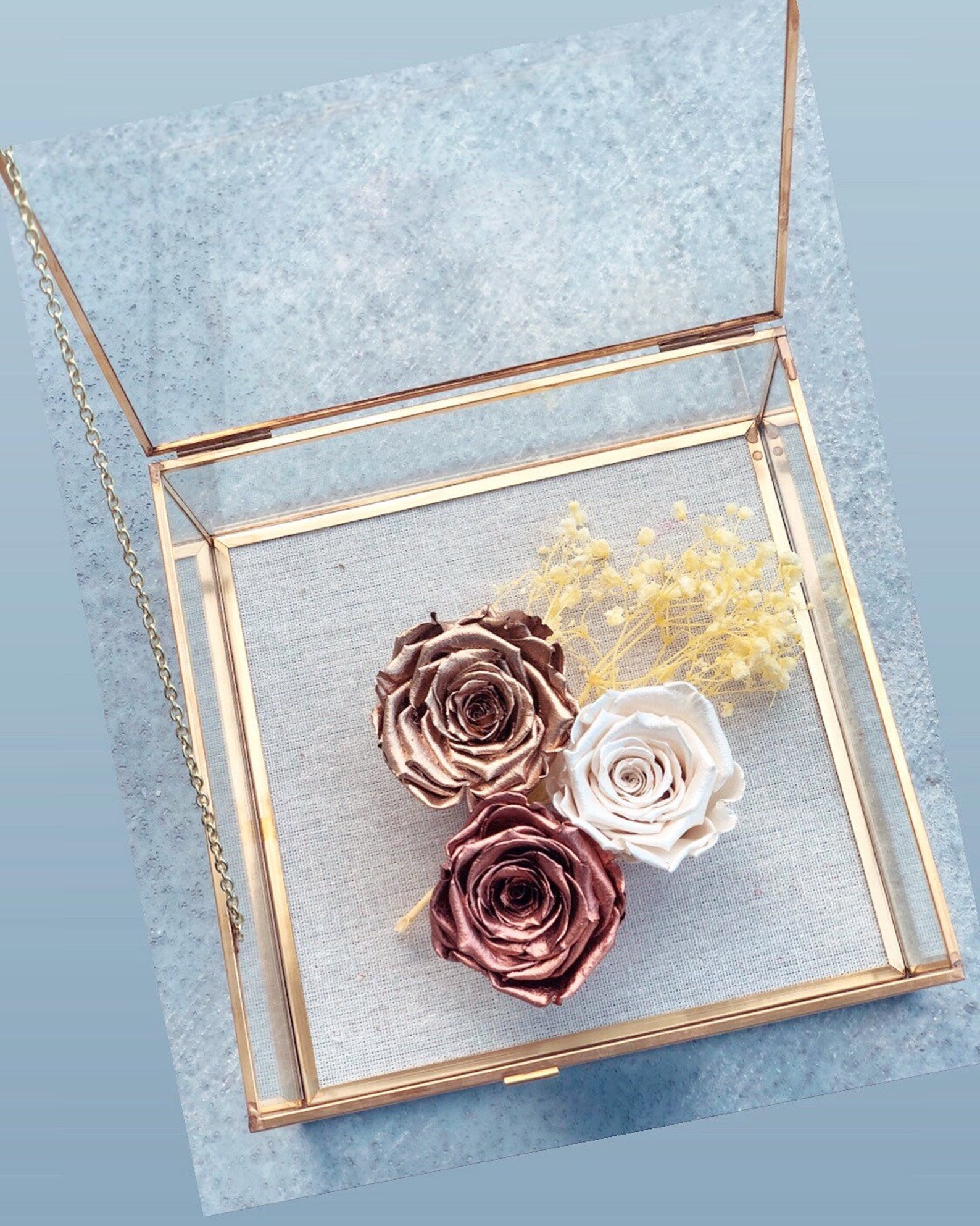 Eternity Roses in a Glass Box Metallic Roses in a Brass Box - Etsy