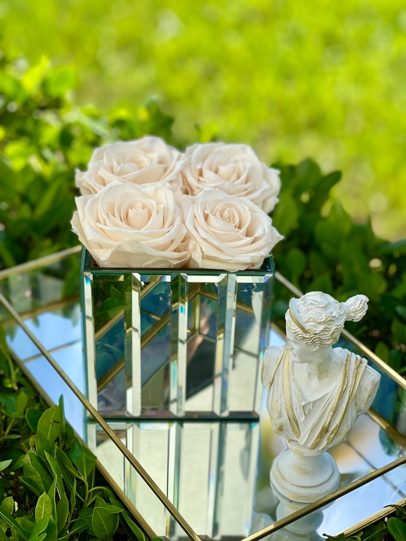 5” Mirror Vase With XXL Preserved Roses, Mirror Vase Centerpiece ...