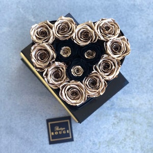 Heart Shaped Box With Gold Roses, Gold and Black Roses, Box of Gold ...