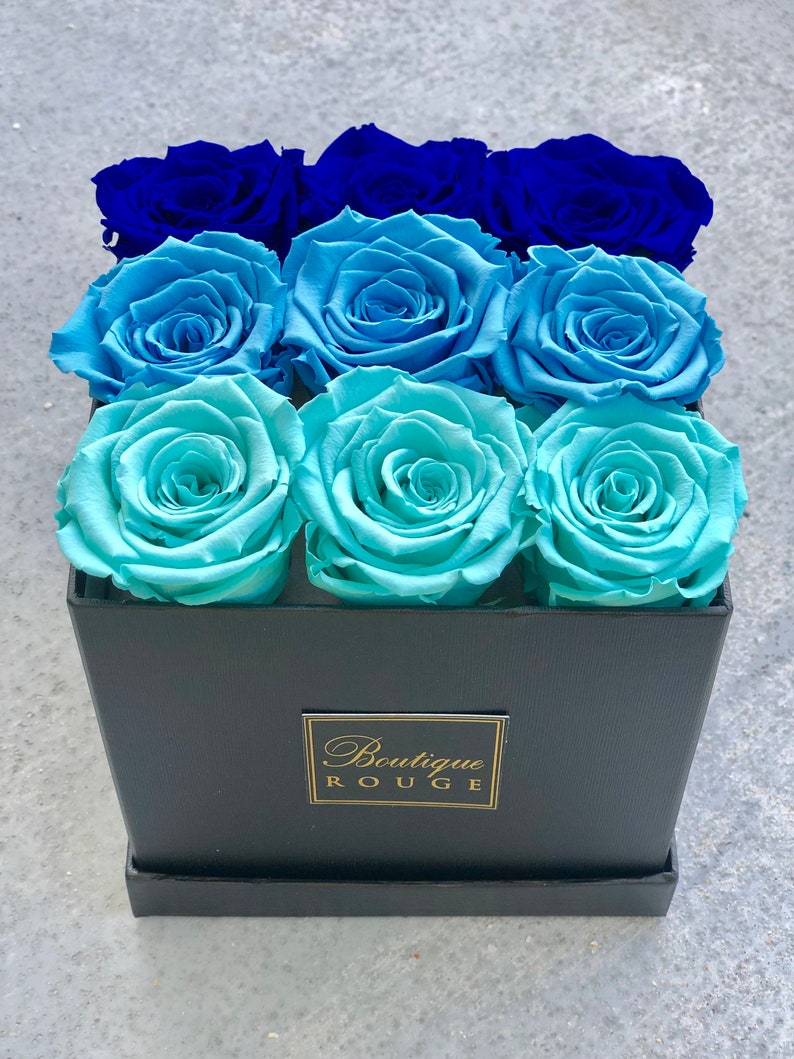 Blue Ombré Preserved Roses, Blue Eternity Roses in a Box, Roses Last ...