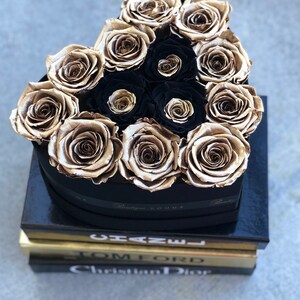 Heart Shaped Box With Gold Roses, Gold and Black Roses, Box of Gold ...