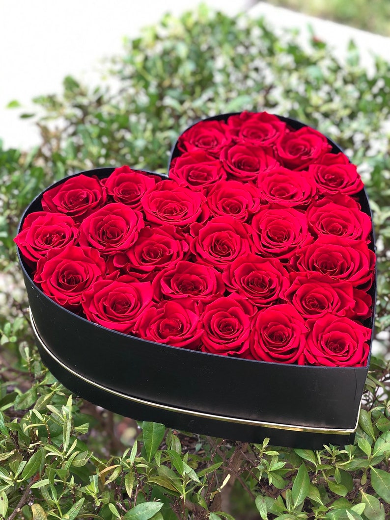 Heart Shape Box w Red Roses Red Roses in a Box Valentines | Etsy