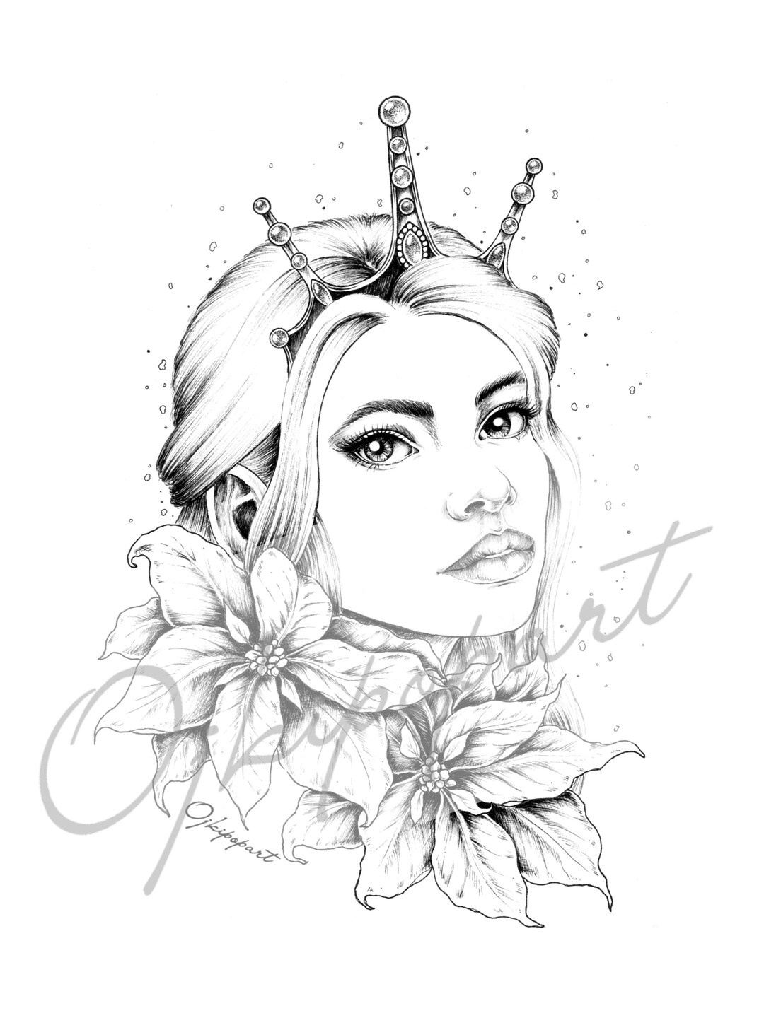 Winter Card. Printable Coloring Page for Adults. 2 Pdf Files: Dark and ...