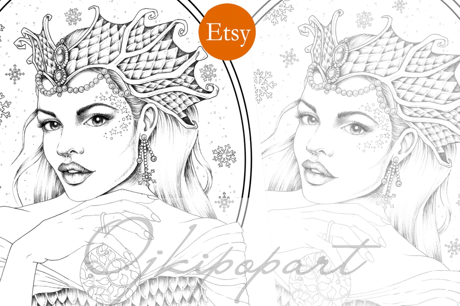 Snow Queen. Printable Coloring Page for Adults. 2 Pdf Files: | Etsy