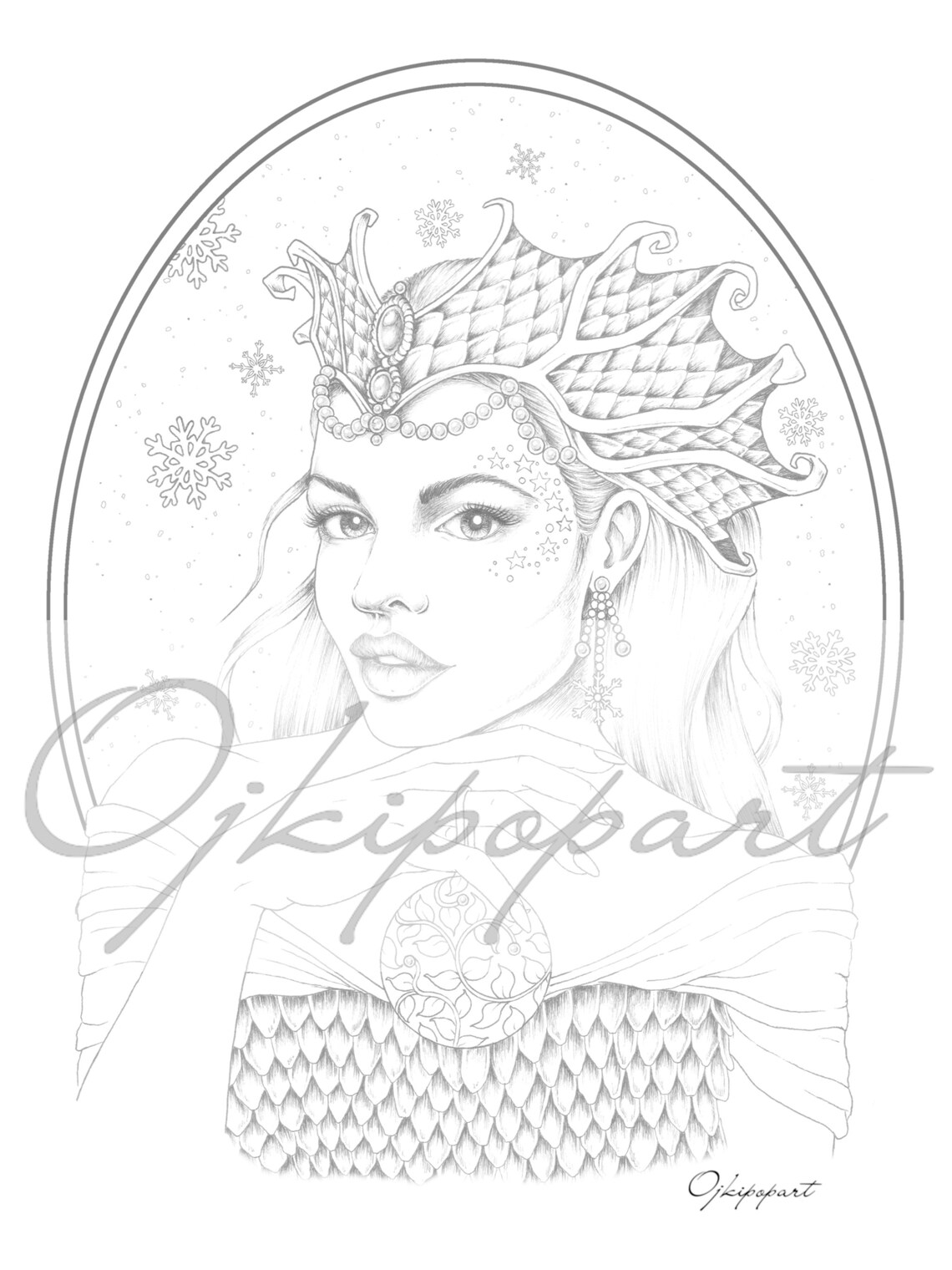 Snow Queen. Printable Coloring Page for Adults. 2 Pdf Files: | Etsy