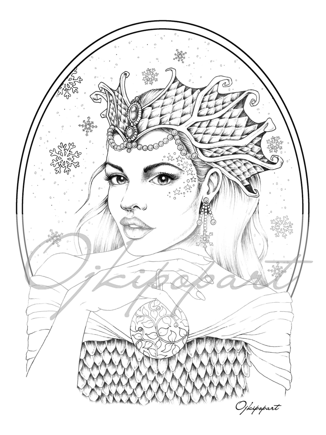Snow Queen. Printable Coloring Page for Adults. 2 Pdf Files: | Etsy