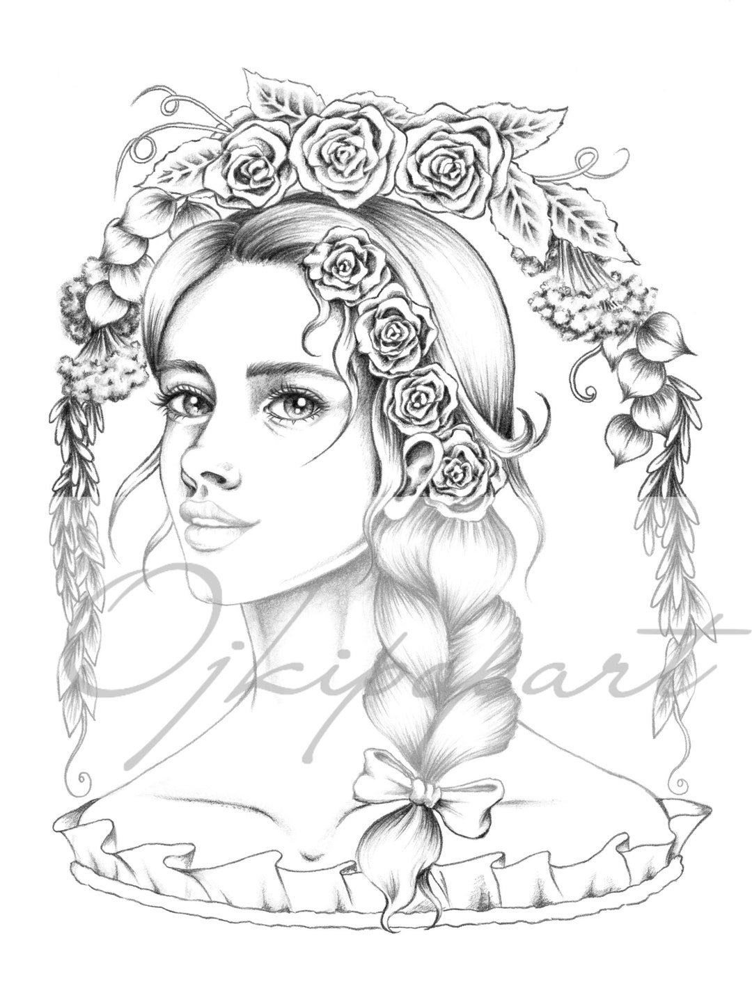 Bella. Printable Coloring Page for Adults. 2 Pdf Files: Dark and Bright ...