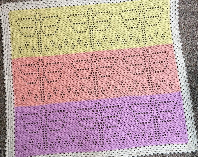 Filet Crochet Dragonfly Baby Blanket Pattern (PDF Pattern) - Etsy