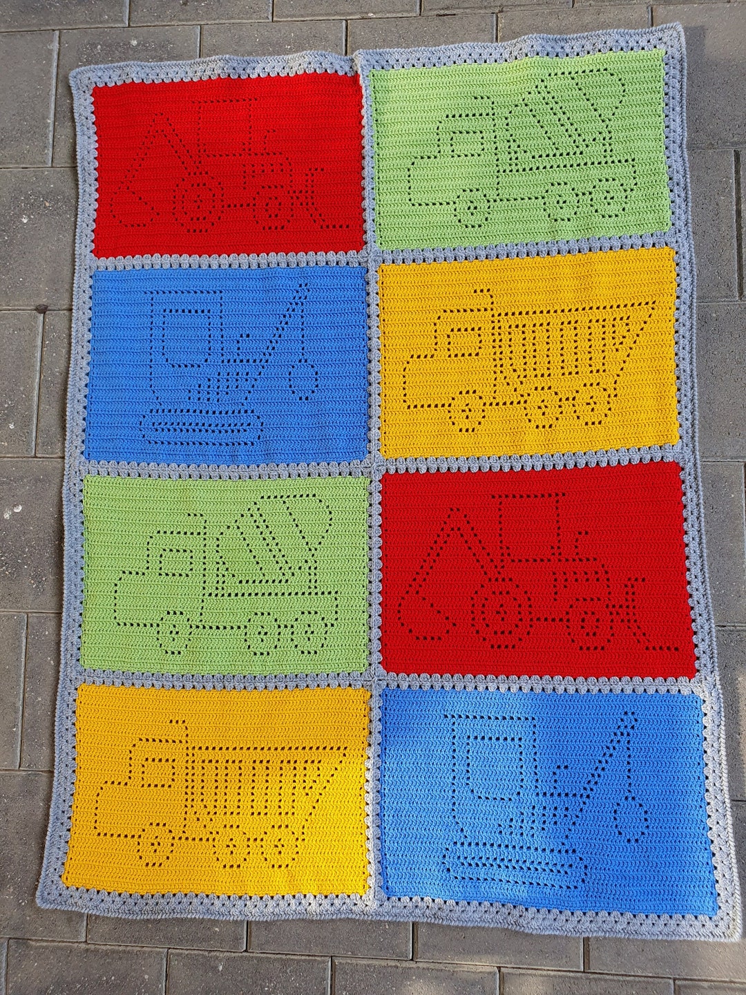 Construction Machines Blanket Filet Crochet Blanket Pattern Baby ...