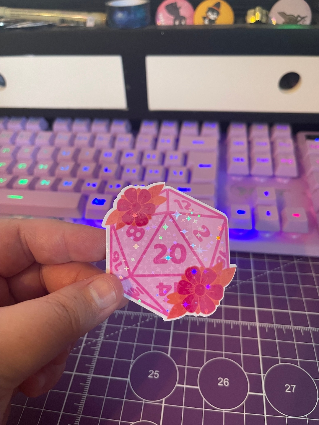 Holographic Floral D20 Dice Sticker , Celestial Sticker , D20 Dice ...