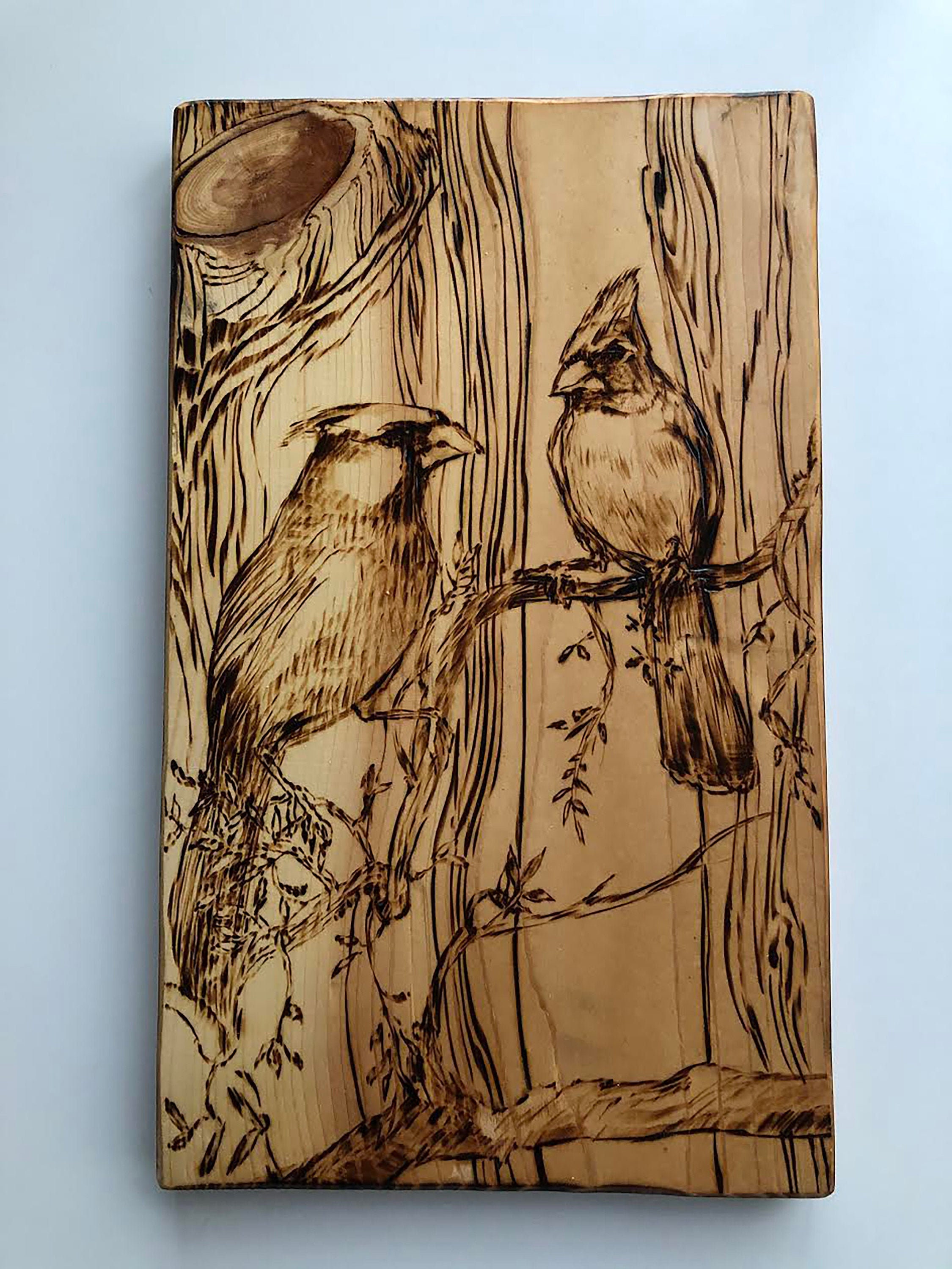 Cardinal Couple Wood-burn Panel - Etsy