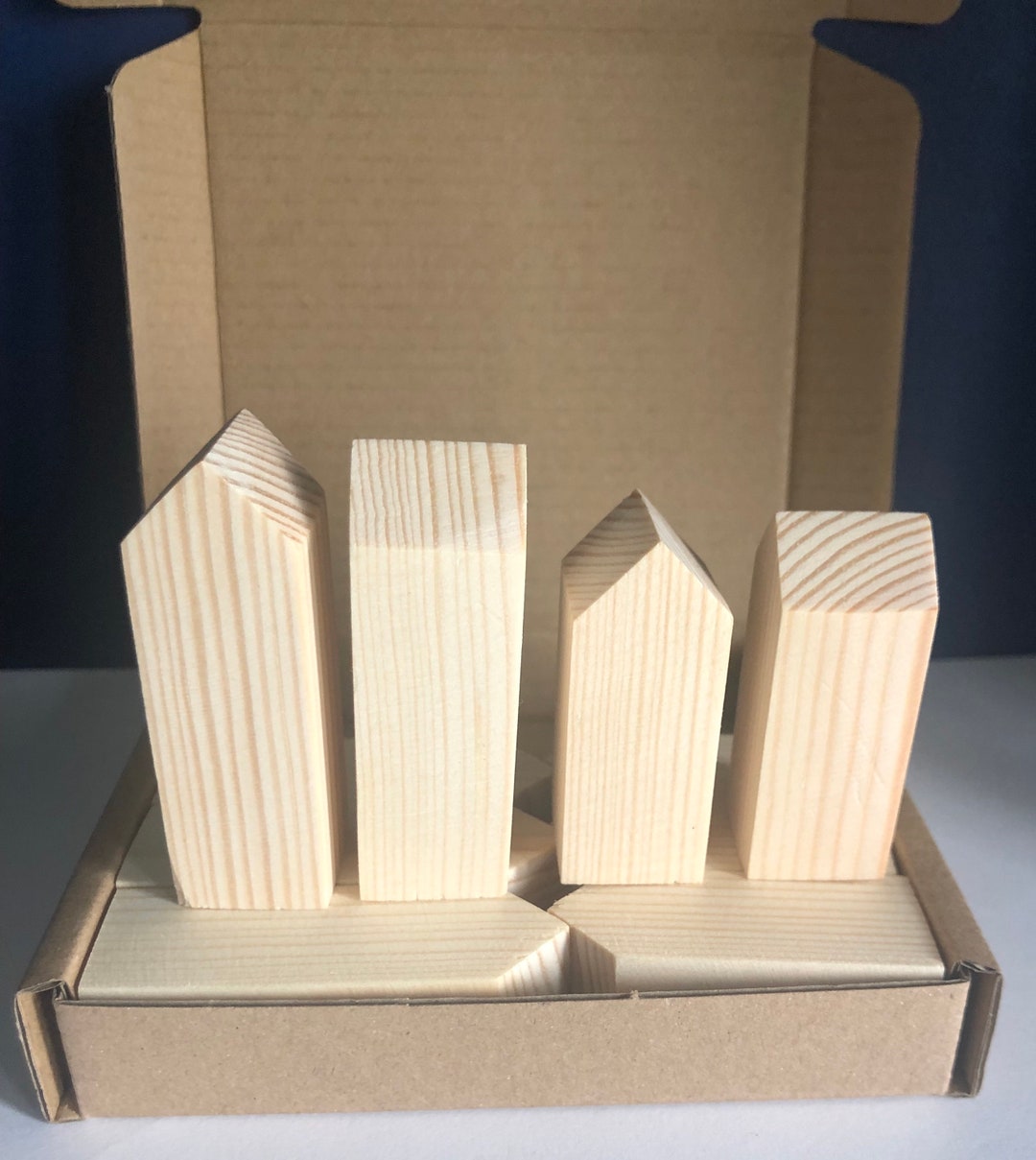 Set of 10 Houses in a Box, 2 Different Houses Sizes. Wooden Houses in a ...