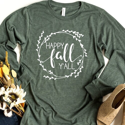 Happy Fall Y'all With Pumpkin Wreath Cute Fall Shirts - Etsy
