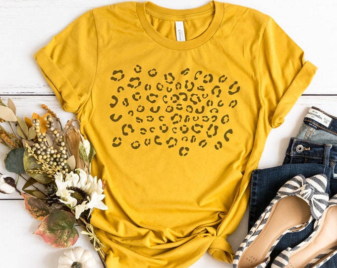 Leopard Print Shirt Animal Cheetah Print Tee Cute Fall Shirts Women's ...