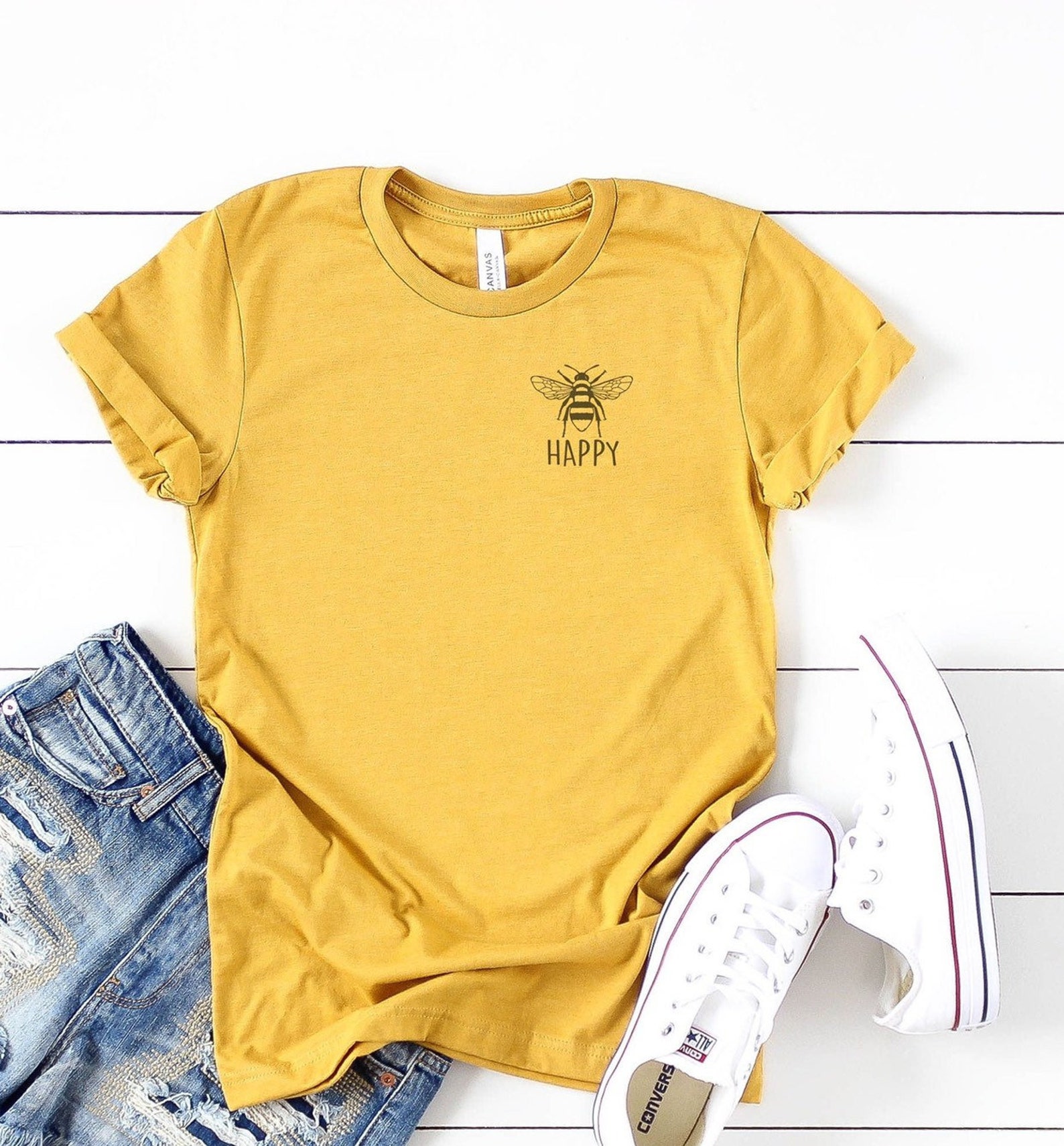 Bee Happy Small Chest Design Be Happy Shirt Bee Shirt | Etsy