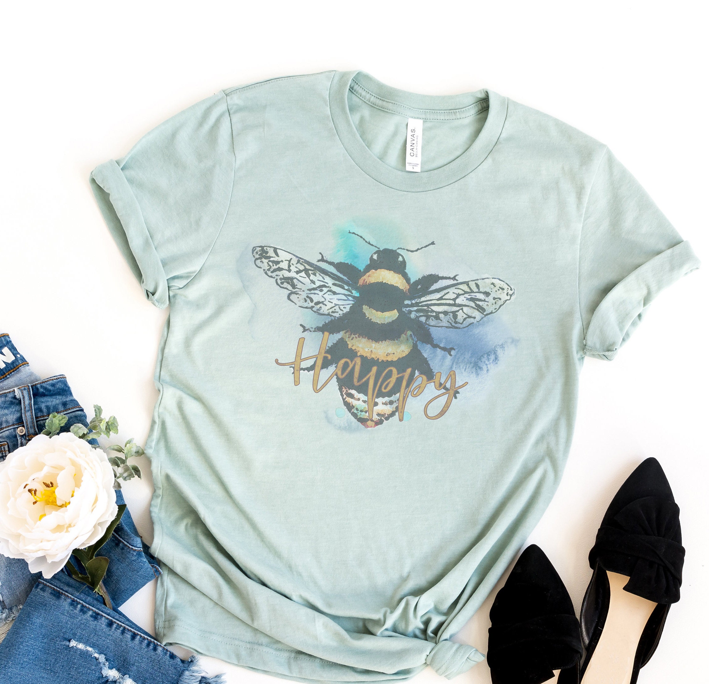 Watercolor Bee Happy Shirt Be Happy Shirt Mom Life Mom - Etsy