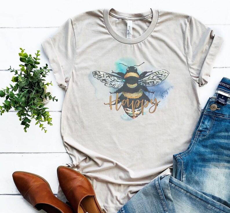 Watercolor Bee Happy Shirt Be Happy Shirt Mom LIfe Mom | Etsy