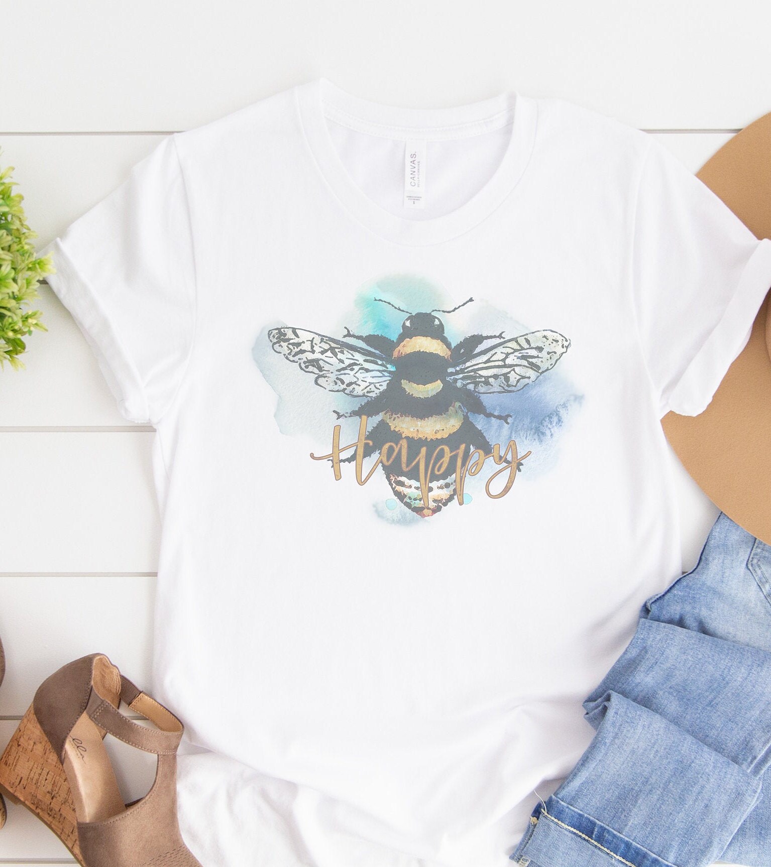 Watercolor Bee Happy Shirt Be Happy Shirt Mom Life Mom - Etsy