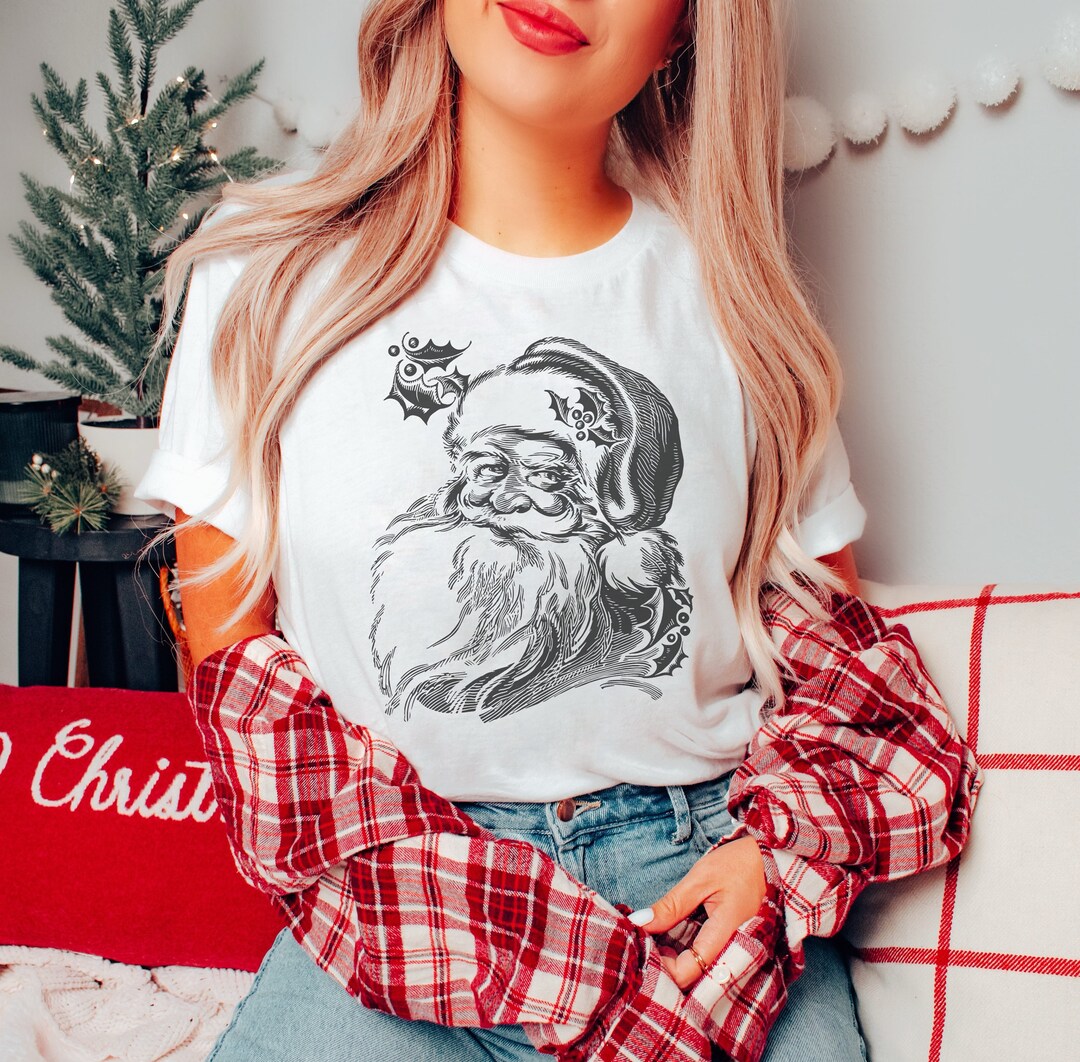 Black Vintage Santa Head Tee | Holiday Themed Shirt | Bella Tee | Soft ...