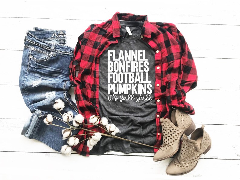 Flannel It's Fall Y'all Word List Cute Fall Shirts - Etsy
