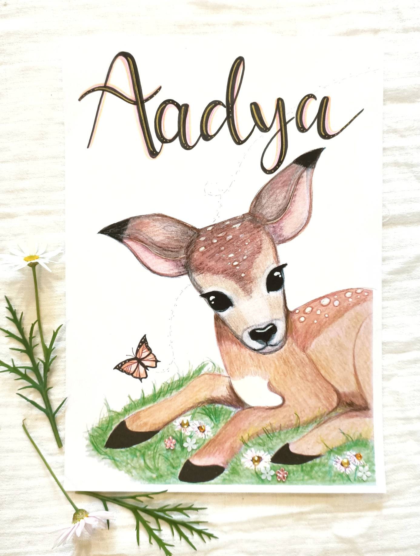 Baby Deer Custom Name Print Baby Deer Print Woodland Nursery - Etsy