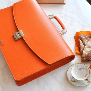 Leather Briefcase Women, ORANGE Leather Briefcase, Lawyers Bag, Classic ...