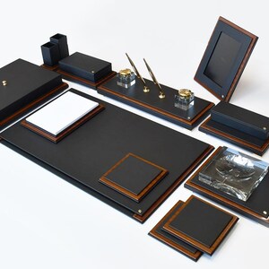 Leather and Wooden Deskset / Luxury Leather Desk Set/ Genuine Leather ...