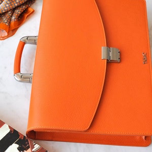 Leather Briefcase Women, ORANGE Leather Briefcase, Lawyers Bag, Classic ...
