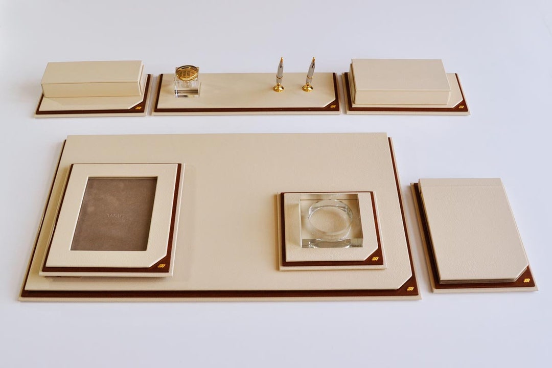 Leather and Wood Deskset / Luxury Leather Desk Set/ Genuine Leather ...