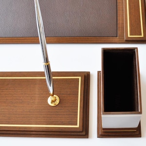 Leather and Wooden Deskset / Luxury Leather Desk Set/ Genuine Leather ...