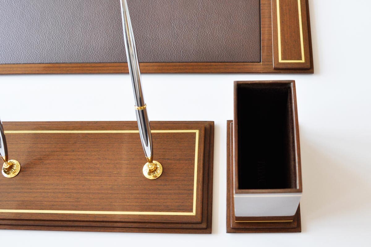 Leather and Wooden Deskset / Luxury Leather Desk Set/ Genuine Leather ...