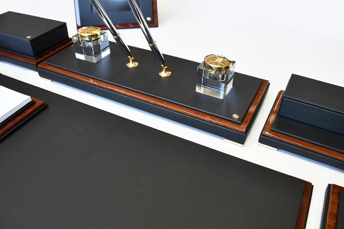 Leather and Wooden Deskset / Luxury Leather Desk Set/ Genuine Leather ...