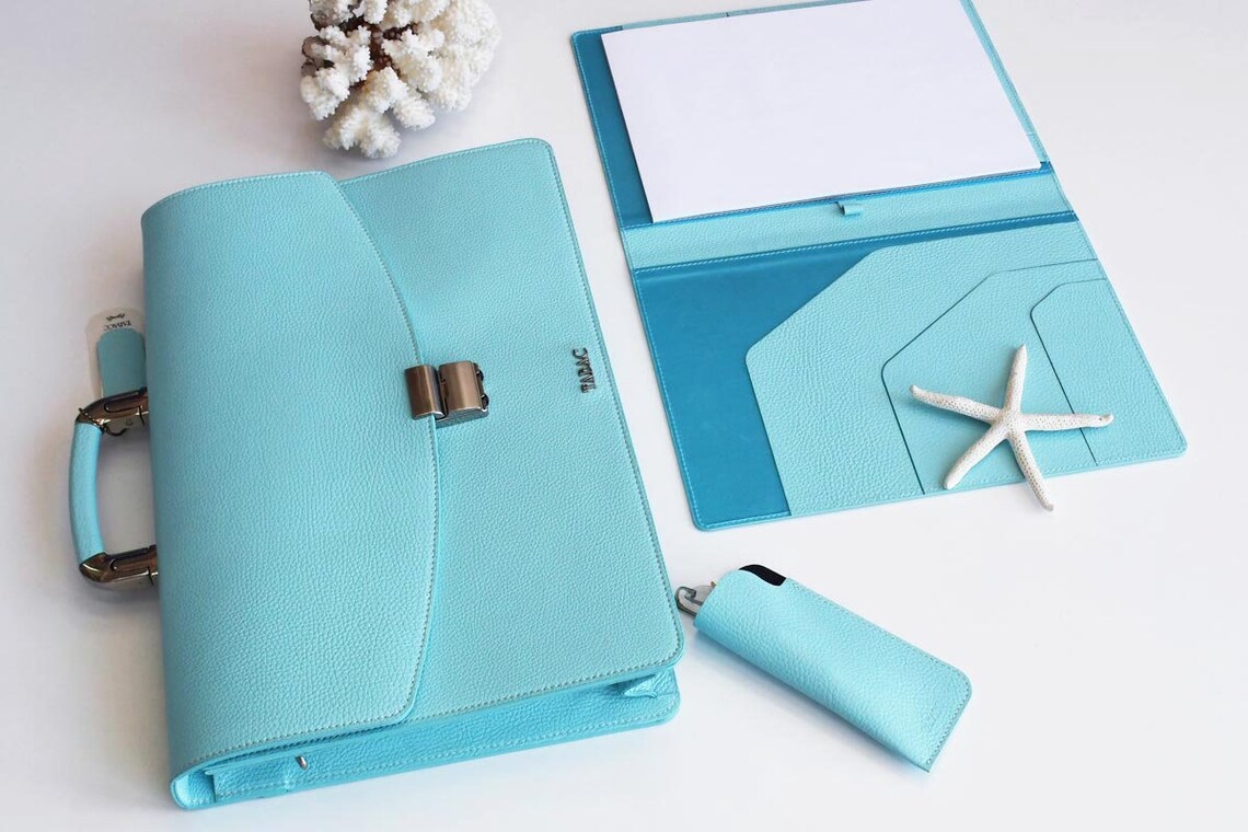 Leather Briefcase Turquaz Set for Men and Women , Leather Portfolio Red ...