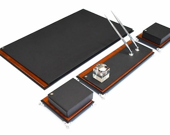 Leather Gold Plated Deskset / Luxury Leather Desk Set/ Genuine Leather ...