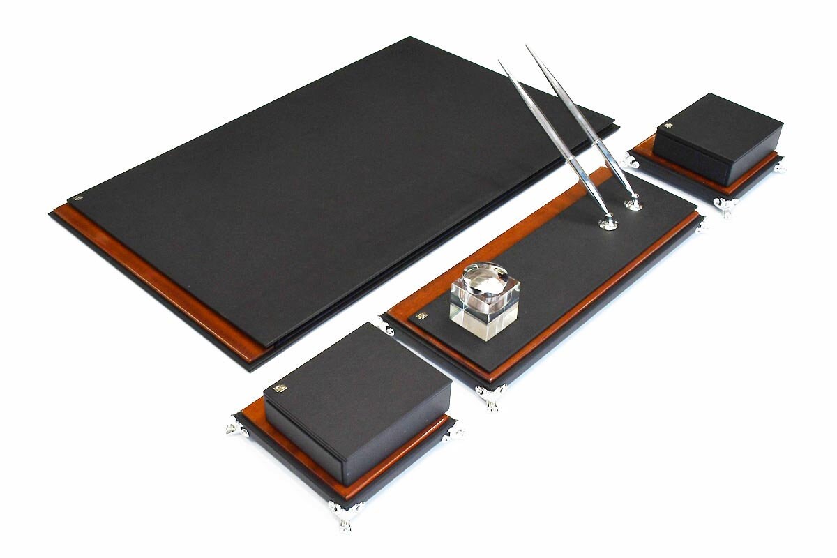 Leather and Wooden Deskset / Luxury Leather Desk Set/ Genuine Leather ...