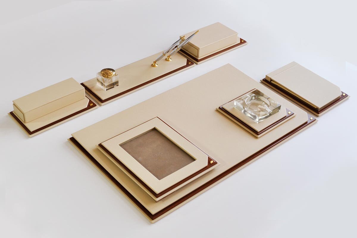 Leather and Wood Deskset / Luxury Leather Desk Set/ Genuine Leather ...