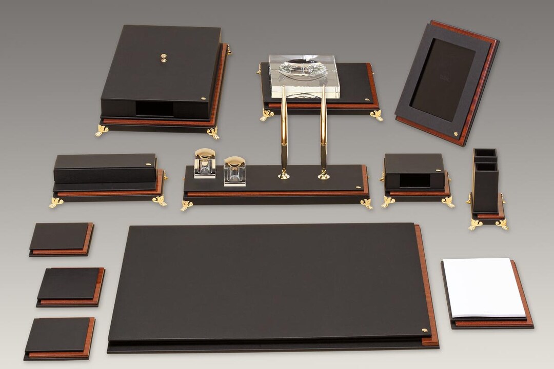 Leather and Wooden Deskset / Luxury Leather Desk Set/ Genuine - Etsy