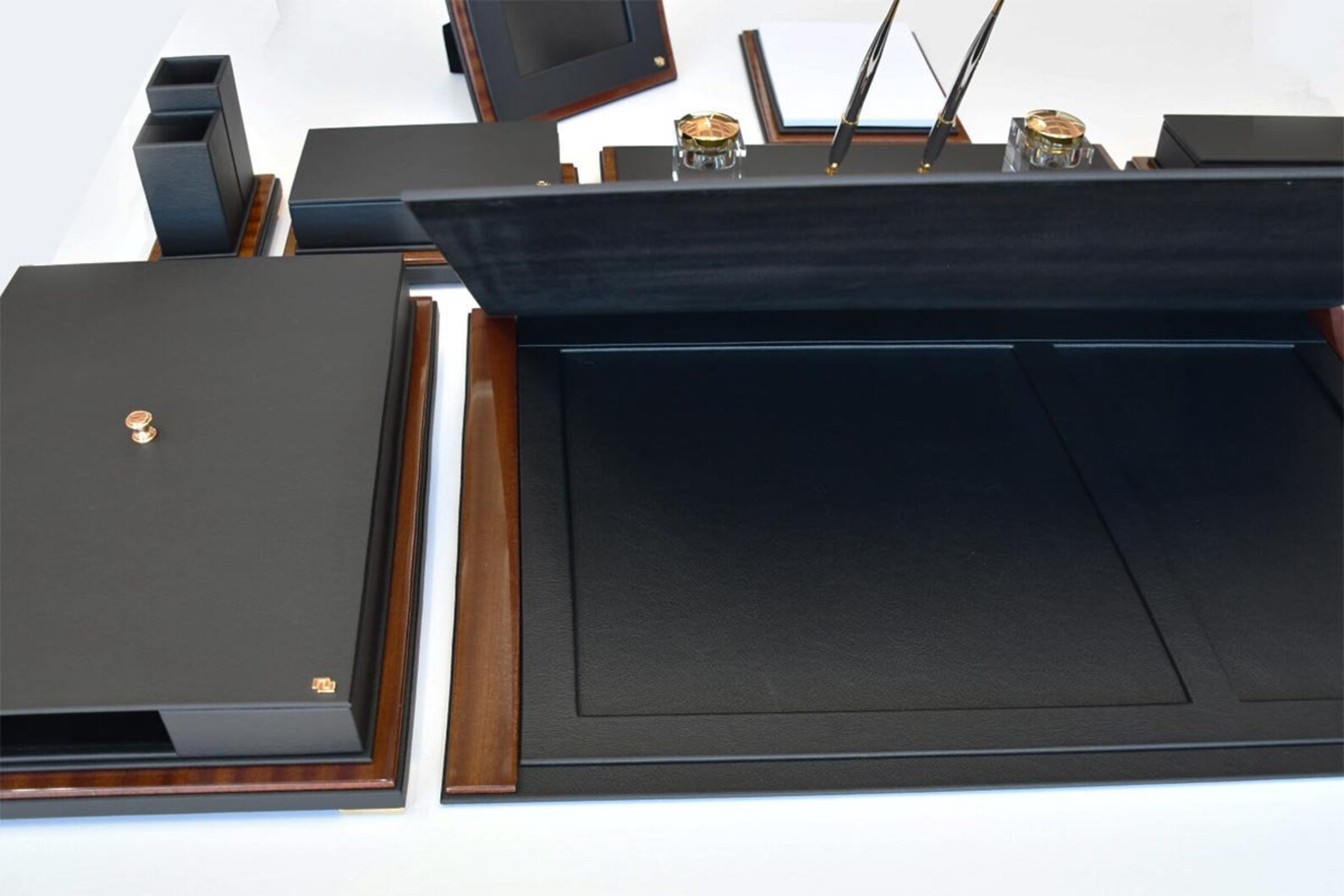 Leather and Wooden Deskset / Luxury Leather Desk Set/ Genuine Leather ...