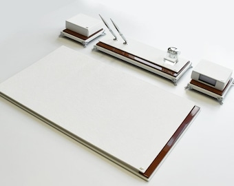 Leather Gold Plated Deskset / Luxury Leather Desk Set/ Genuine Leather ...