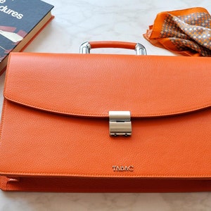 Leather Briefcase Women, ORANGE Leather Briefcase, Lawyers Bag, Classic ...