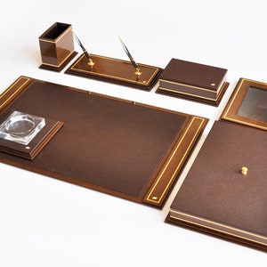 Leather and Wooden Deskset / Luxury Leather Desk Set/ Genuine Leather ...