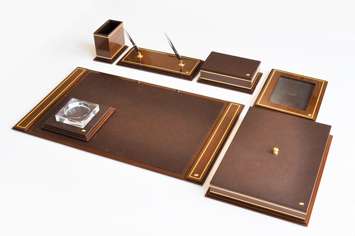 Leather and Wooden Deskset / Luxury Leather Desk Set/ Genuine Leather ...