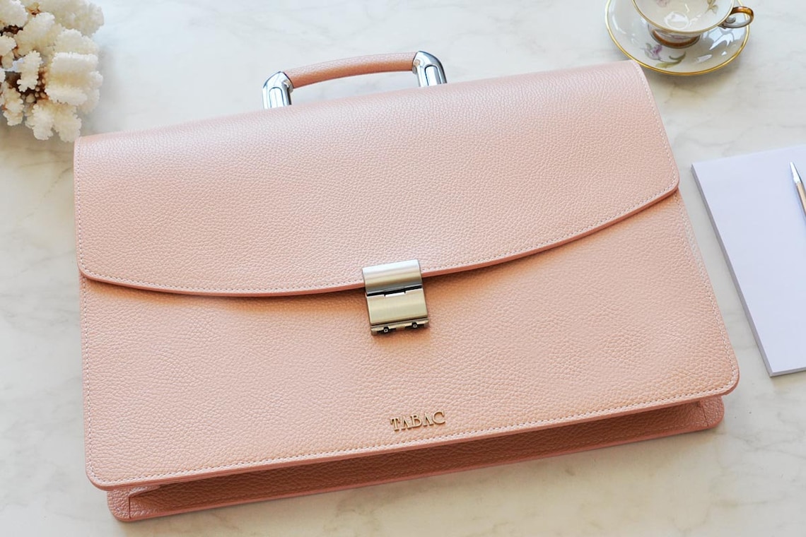 Leather Briefcase women PINK Leather Satchel Lawyers | Etsy