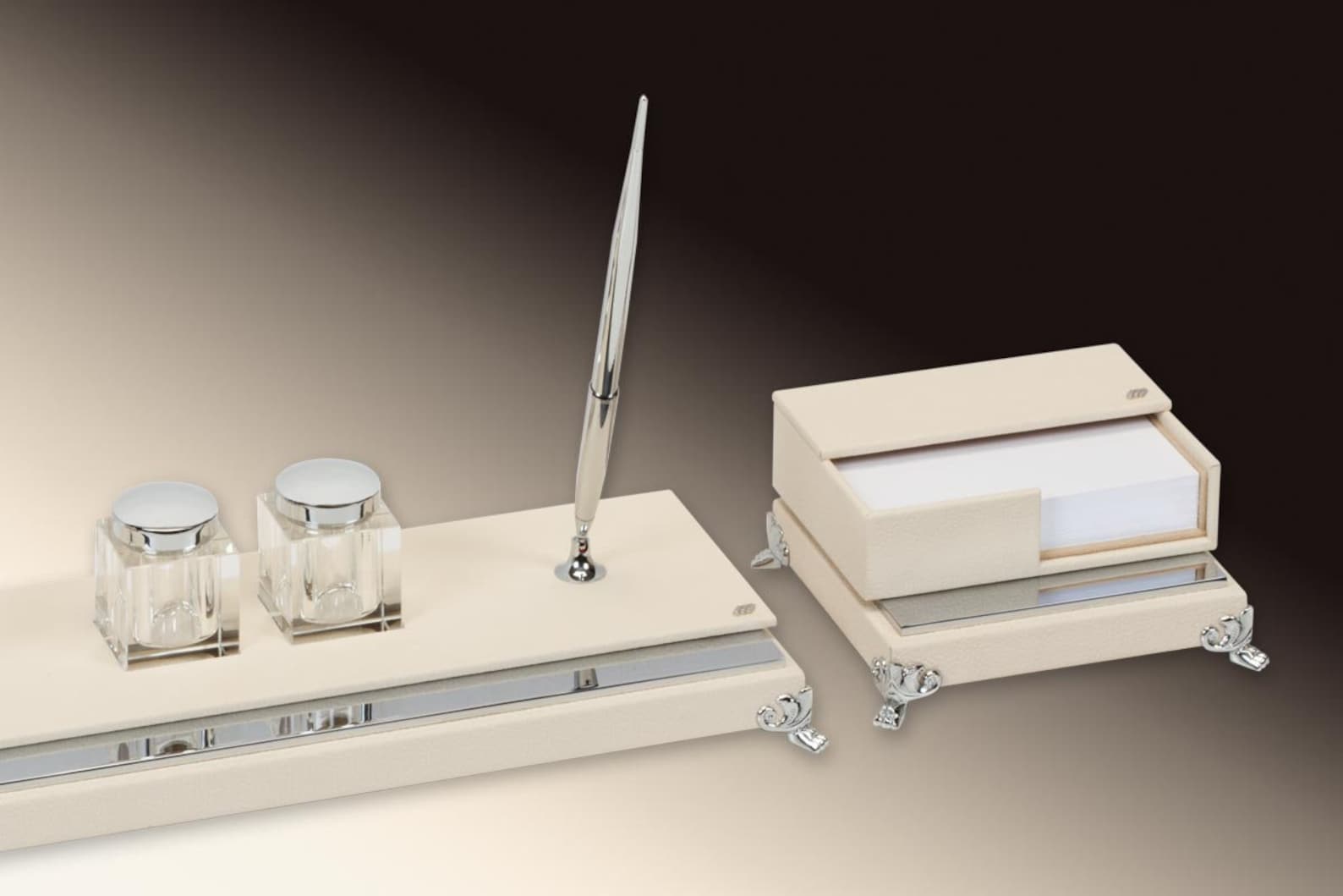 Leather Crom Plated Deskset / Luxury Leather Desk Set/ Genuine Leather ...