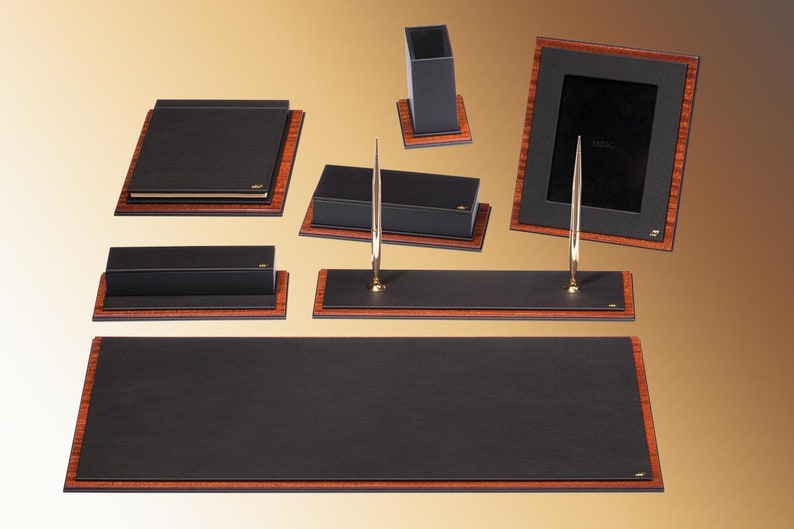 Leather and Wood Deskset / Luxury Leather Desk Set/ Genuine - Etsy