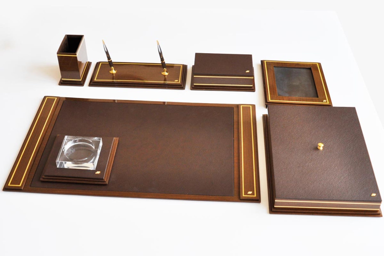 Leather and Wooden Deskset / Luxury Leather Desk Set/ Genuine Leather ...
